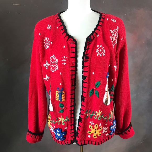 Segue | Sweaters | 8s Ugly Christmas Sweater Red Cardigan Snowman | Poshmark